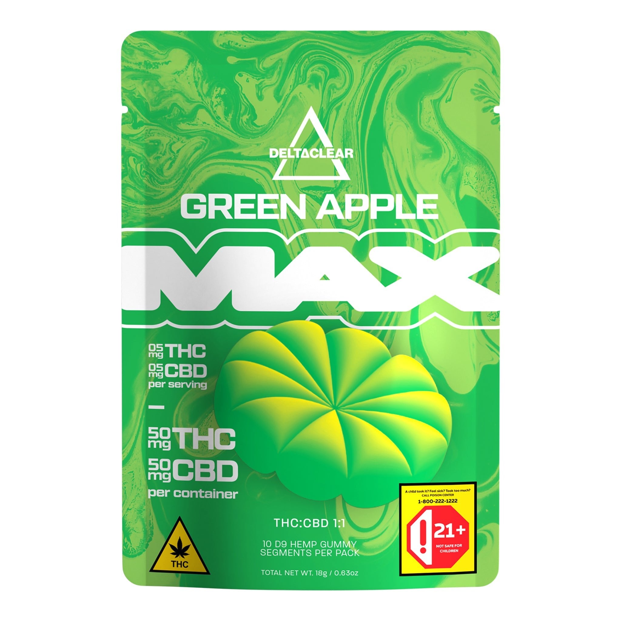 Delta Clear MAX Green Apple THC+CBD Infused Gummy Wheels 50mg THC ...